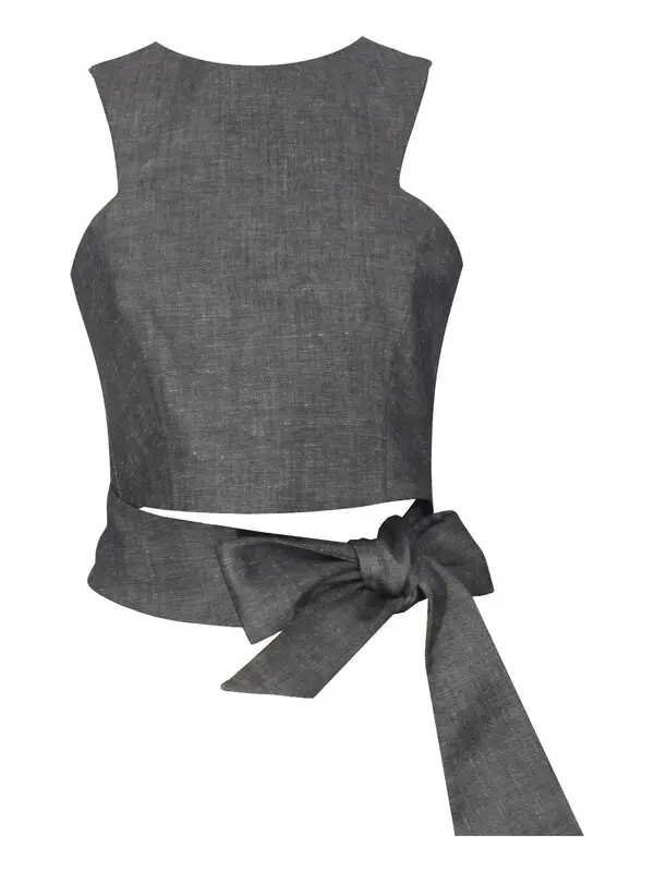 MIRIMALIST Wrap Around Linen Top - Grey