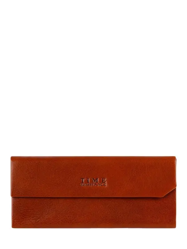 TIME RESISTANCE Foldable Leather Glasses Case - Brown