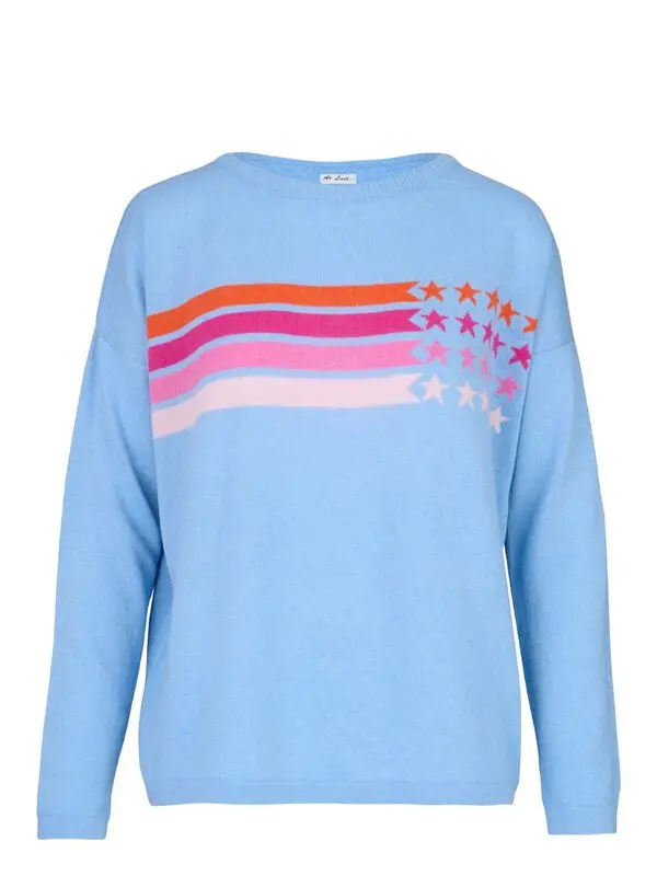 AT LAST... Striped And Star Knit Sweater - Blue