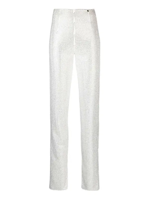 NISSA Embellished Straight Leg Pants - White