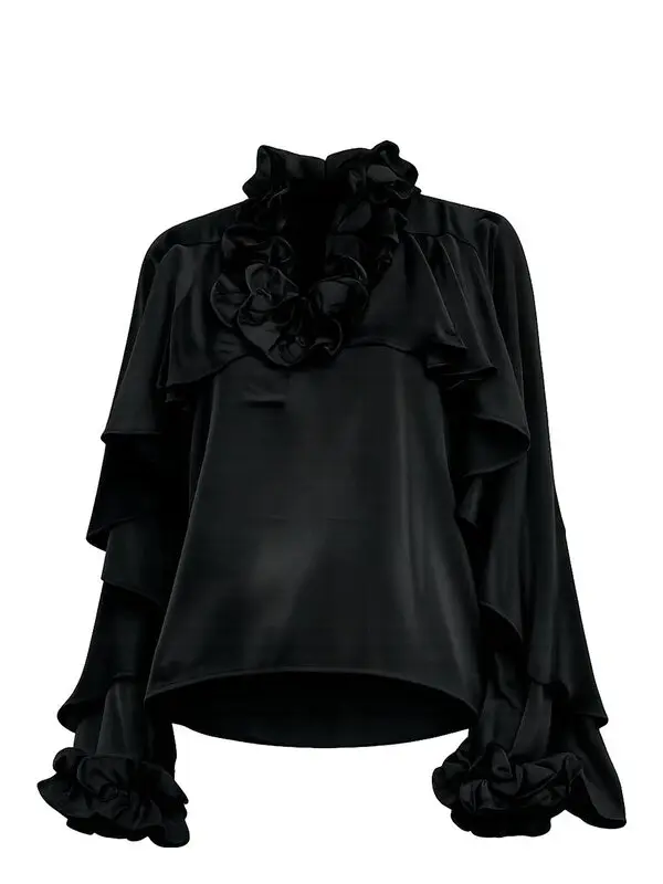 TANTRA SPAIN SL Satin Ruffle Blouse - Black