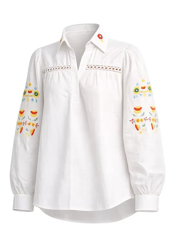 TANTRA SPAIN SL Lantern Sleeve Shirt With Embroidered Floral Detail - White