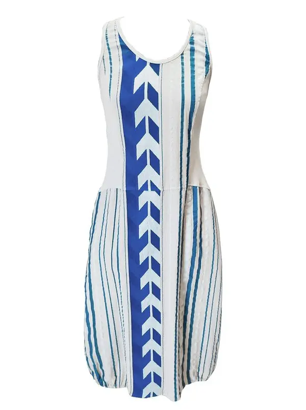 Haris Cotton Tank Balloon Cotton Embroidered Dress - White/blue
