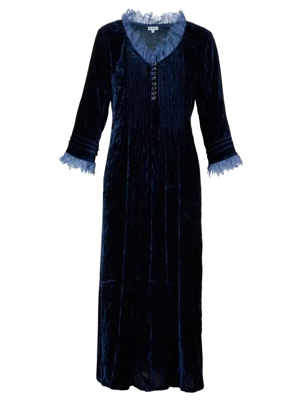 AT LAST... Silk Velvet Annabel Maxi Dress - Blue