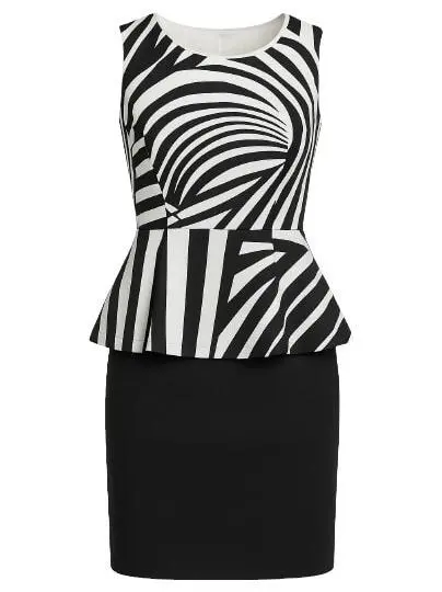 CONQUISTA Zebra Print Peplum Dress - Black