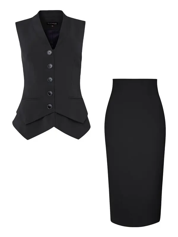 TIA DORRAINE Fitted Waistcoat And Skirt Set - Black