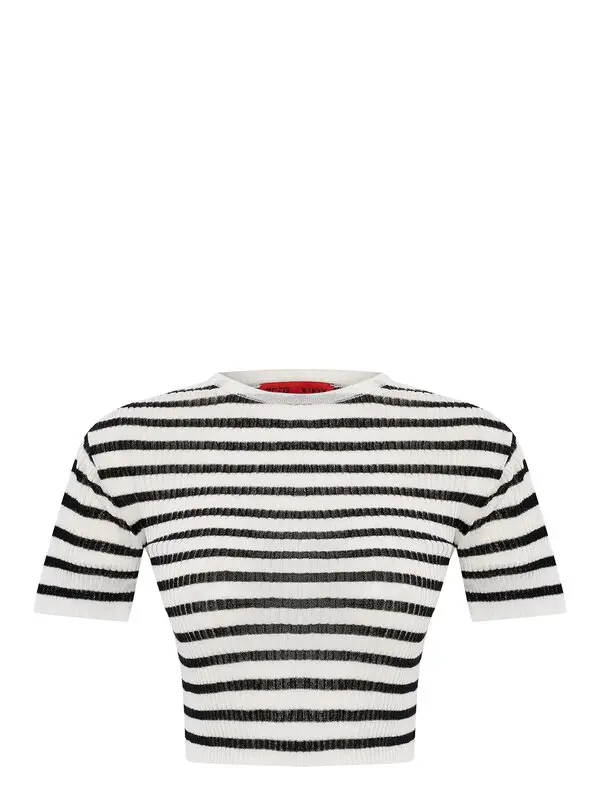PCFG Striped Short Sleeve Knit Top - Black/white
