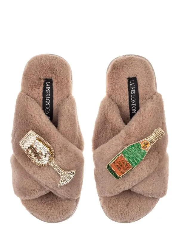 LAINES LONDON Classic Slippers With Brooches - Brown