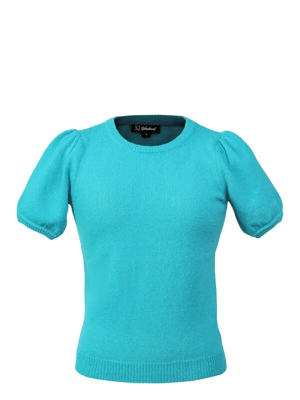 SMART AND JOY Short Sleeve Round Neck Knit Top - Blue