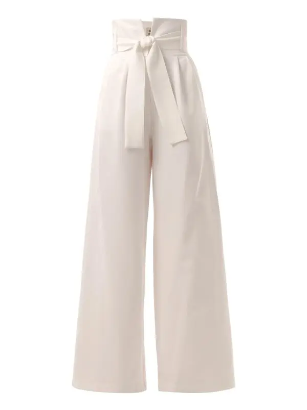 JULIA ALLERT High-waist Wide-leg Trousers With Self-tie Belt - White
