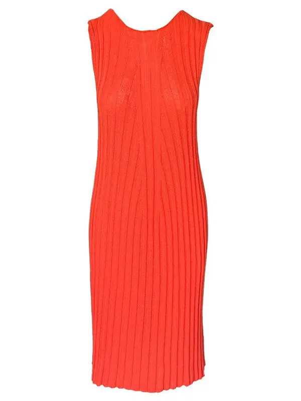 Haris Cotton Knitted Rib Sleeveless Mini Dress - Orange