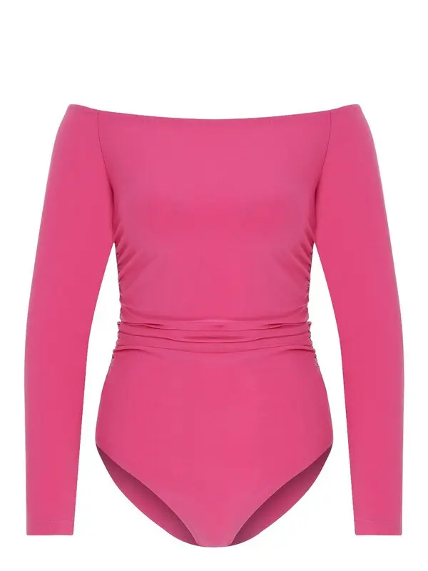 MAAN ISTANBUL Boat Neckline Long Sleeve Bodysuit - Pink