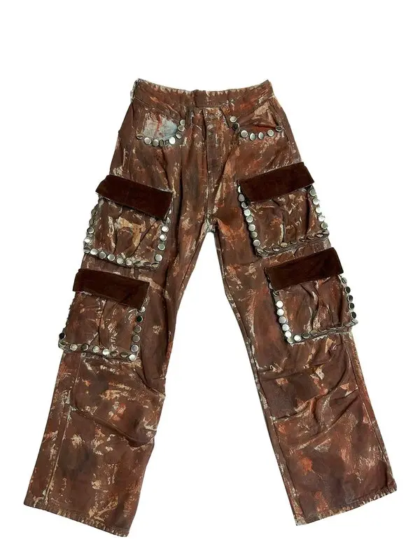 ZASTASTUDIO Studded Denim Multi-pocket Pant - Brown