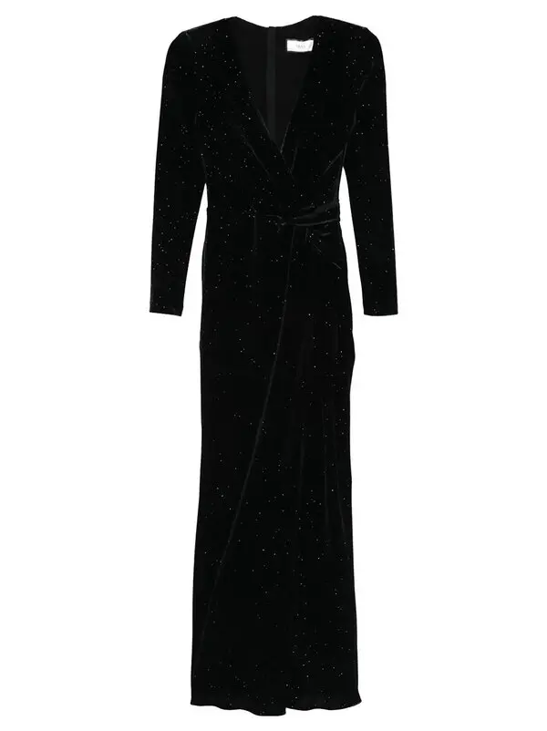 NISSA Glitter-detail Velvet Maxi Dress - Black