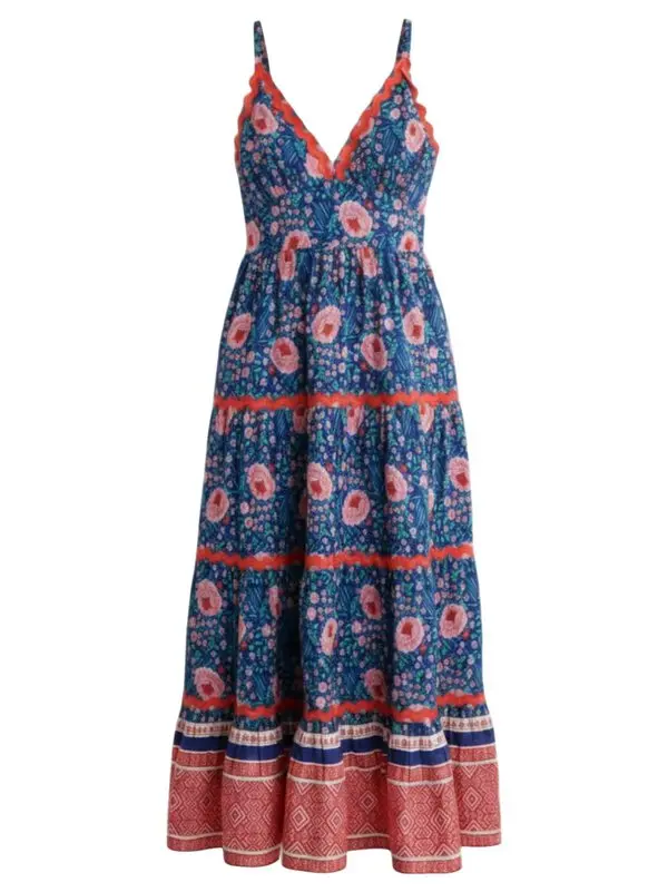 LA MANDARINE Floral Print Cotton Maxi Dress - Red