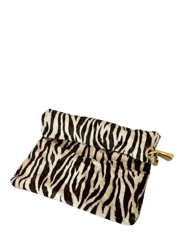 ROMER MILLINERY Zebra Velvet Moldable Roll Clutch Bag With Goldtone Handle - Black