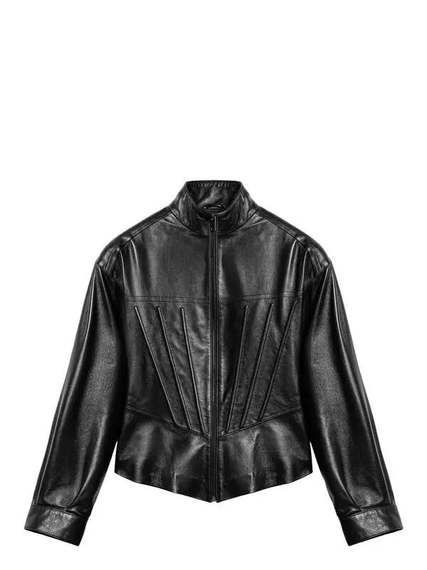 NOCTURNE Fitted Leather Zip-front Jacket - Black