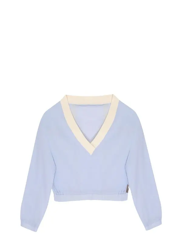 YORSTRULY Vale Cropped Poplin V-neck Sweatshirt - Blue