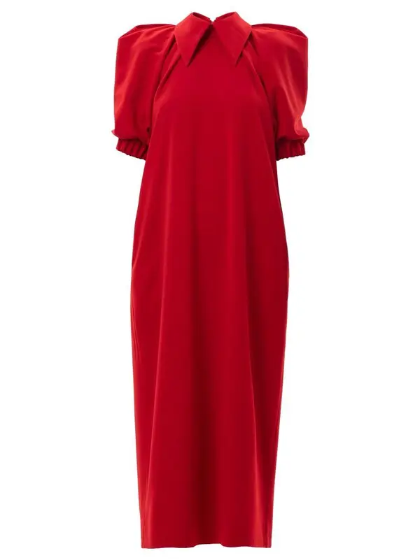 JULIA ALLERT Collared Puff Sleeve Midi Dress - Red