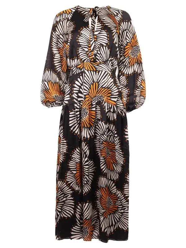 TRAFFIC PEOPLE Floral Print Maxi Dress - Orange/black/white