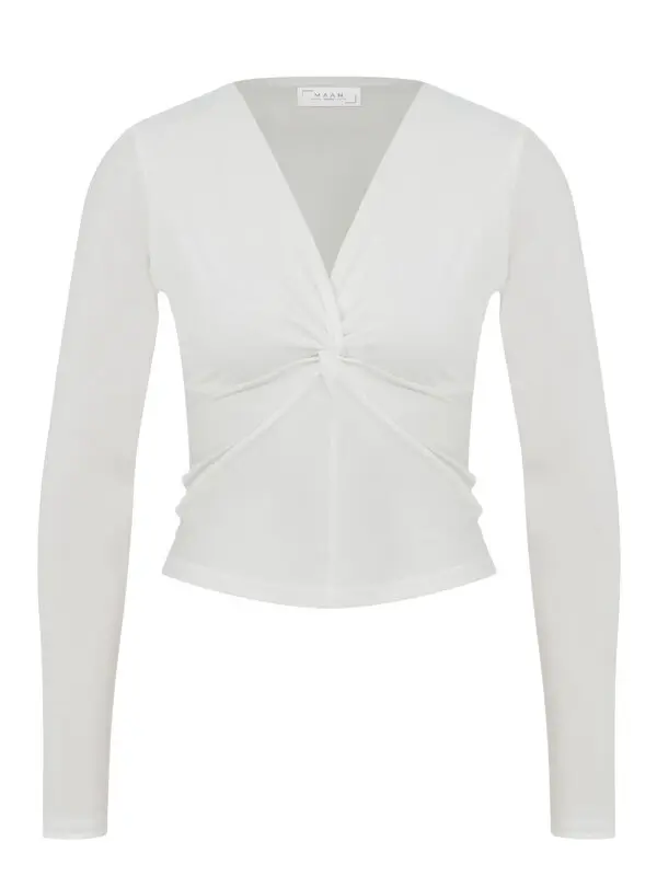 MAAN ISTANBUL V-neck Knot Detail Blouse - White