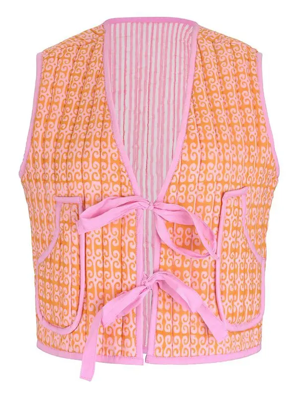 ECHO OF PINK Masie Reversible Hand Block Print Cotton Quilted Jacket - Orange/pink/white