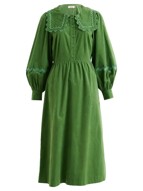 LOUCHE Prudence Babycord Midi Dress - Green
