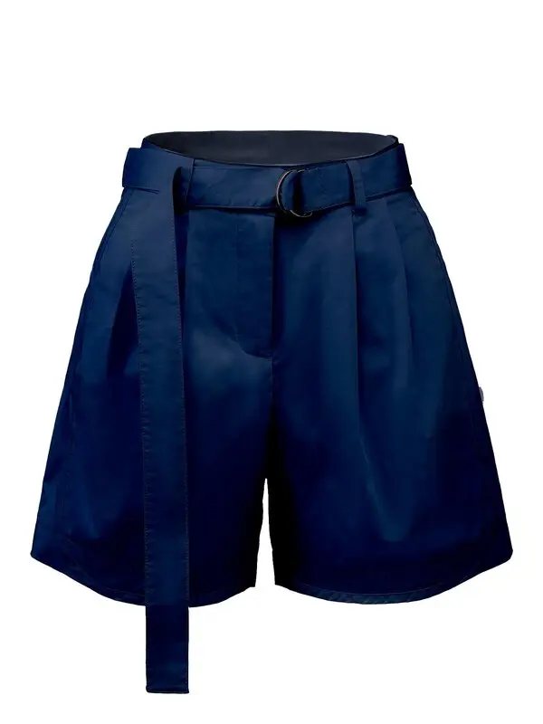 SMART AND JOY Buckle And Pleated Cotton Shorts - Blue