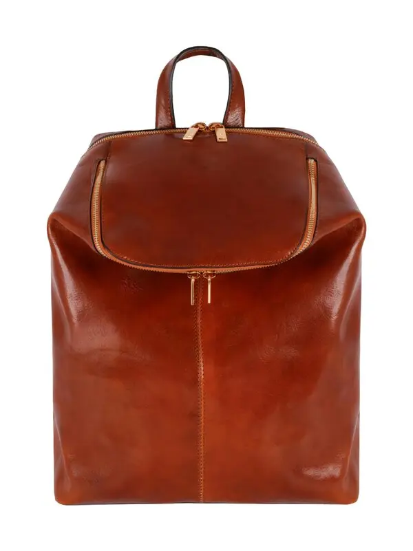 TIME RESISTANCE Cognac Italian Leather Backpack - Brown