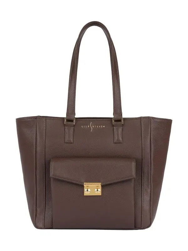 LUIS STEVEN Classic Pebble Leather Tote Bag - Brown