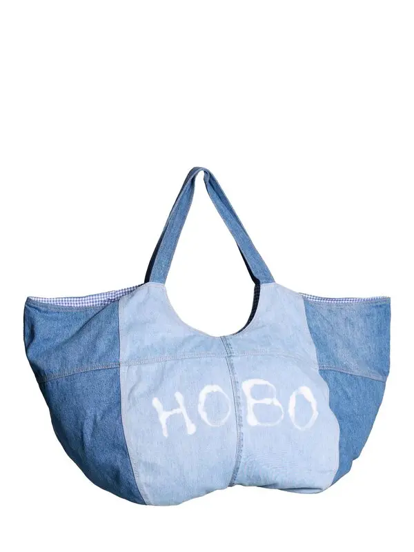LOVE AND NOSTALGIA Patchwork Denim Hobo Bag - Blue