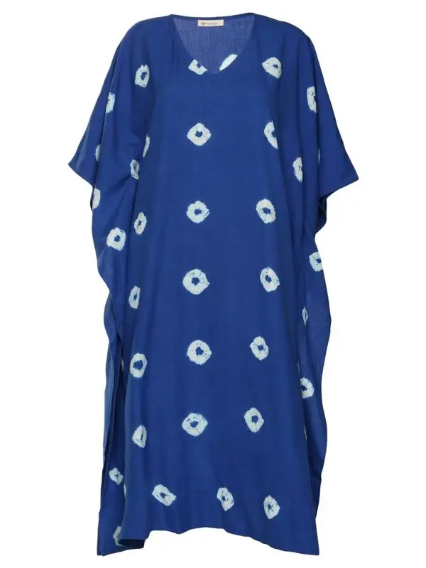HERITAGEMODA Handwoven Cotton Kaftan Dress - Blue