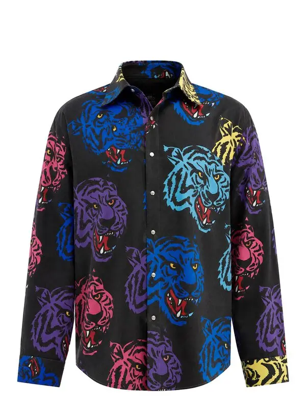 MYSIMPLICATED Blue / Grey Long Sleeve Shirt In Dark Grey With Tigers Design Recycled Fabric - Blue/grey