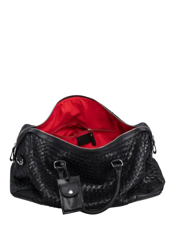 HIDES LEATHER CO. Hand-woven Leather Duffel Bag - Black/red
