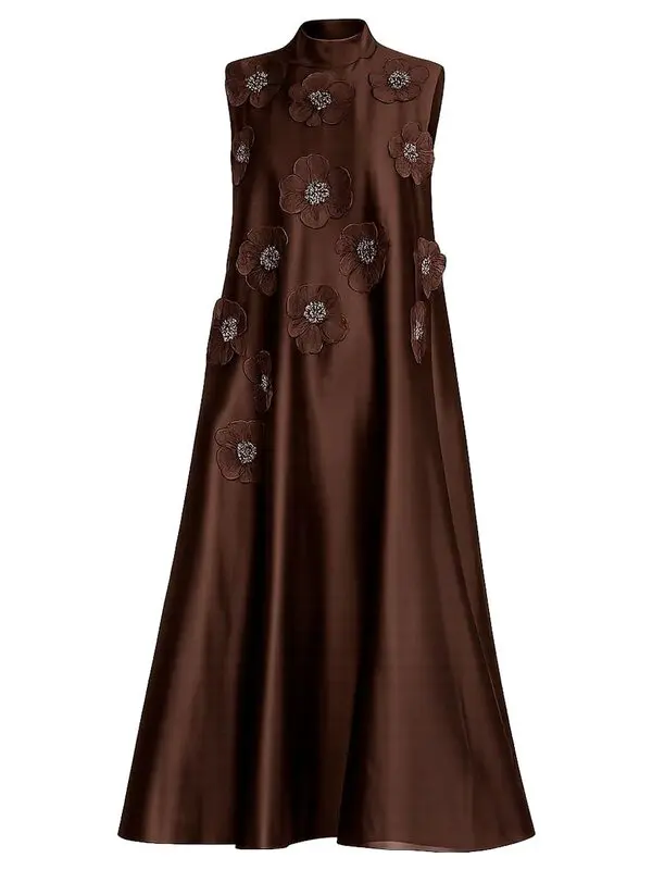 TANTRA SPAIN SL A-line Viscose Dress With Rhinestone Flowers - Brown