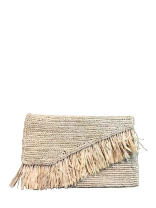 ZANATANY CONCEPTS Frousse Raffia Pouch With Fringe Detail - Beige
