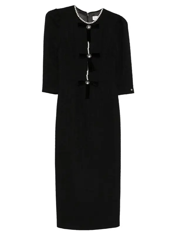 NISSA Pearl Detail Bouclé Midi Dress - Black