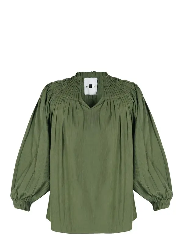 EM & SHI Pleated Top - Green