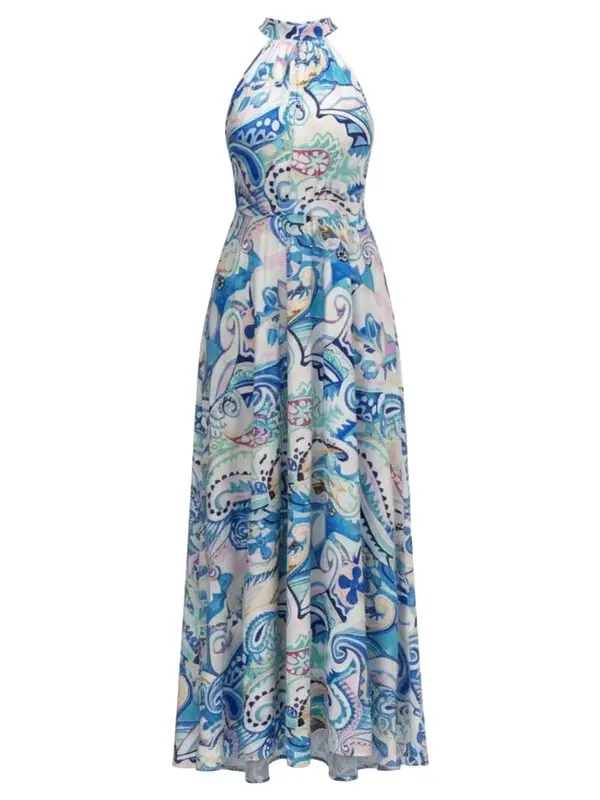 FRANCHETTI BOND Rosamunda Paisley Swirl Halterneck Dress - Blue