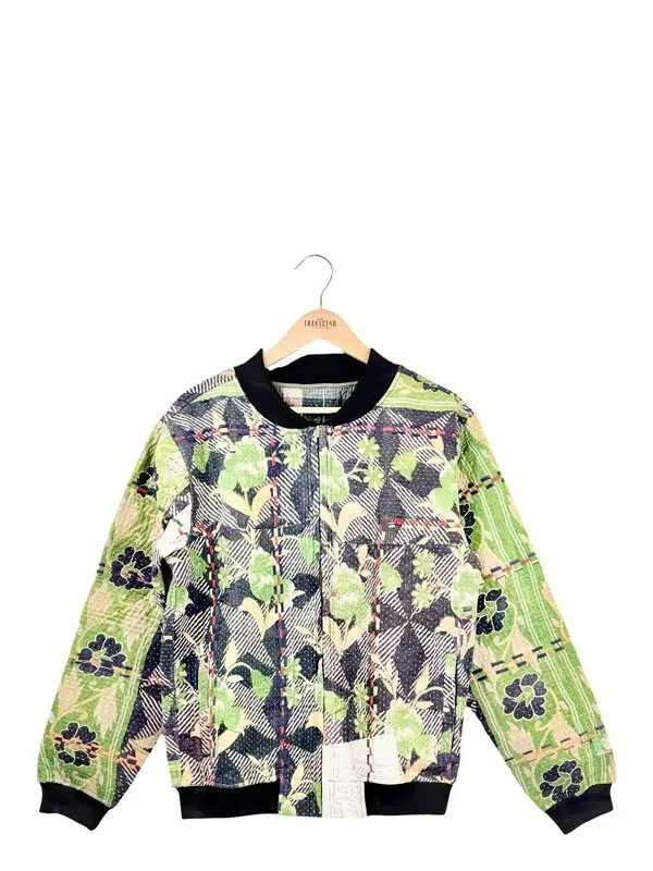 TRANSCEND Reversible Kantha Bomber Jacket - Black/blue/brown/gray/green