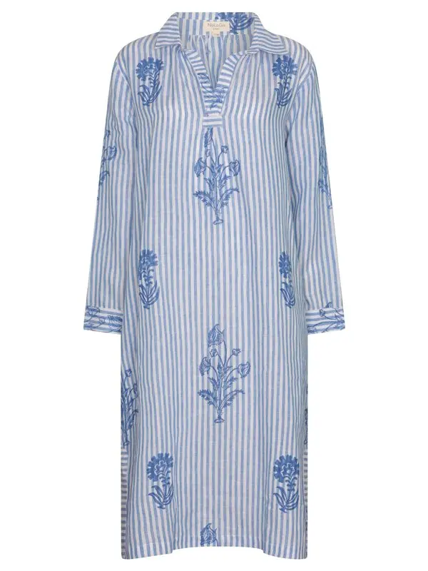 NOLOGO-CHIC Striped Linen Tunic Dress - Blue