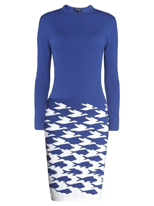 RUMOUR LONDON Knitted Jacquard Dress - Blue