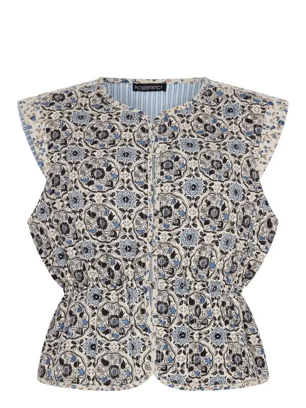 ROSE & NANCY Printed Quilted Gilet - Blue/white