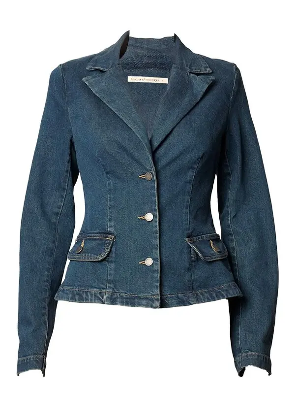 LOVE AND NOSTALGIA Peplum Denim Jacket - Blue