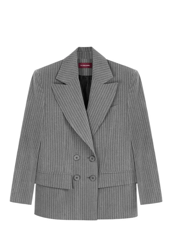 MANDRAGORA Double-breasted Striped Blazer - Grey