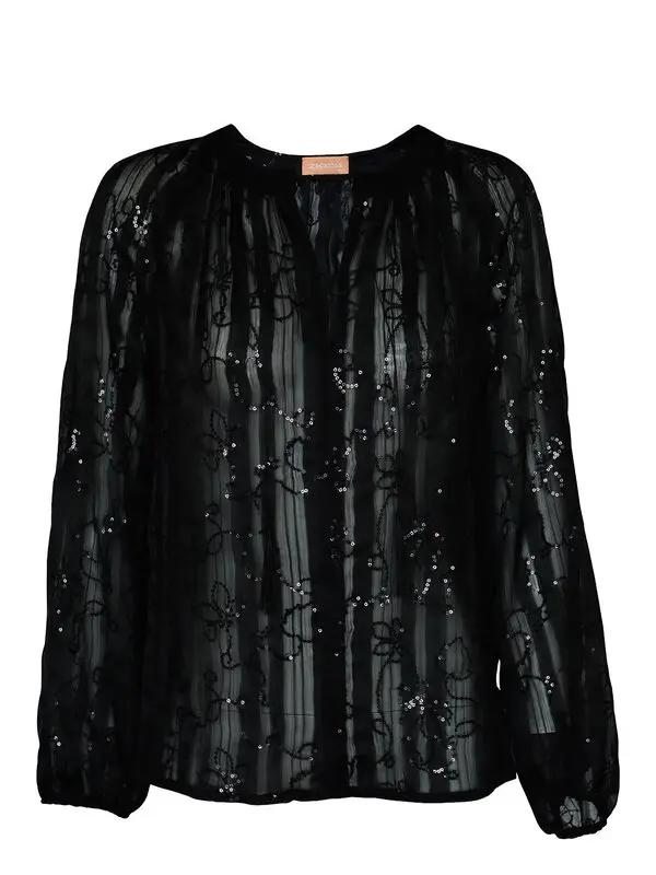 2KSTYLE Oversized Tasseled Blouse With Sequins - Black