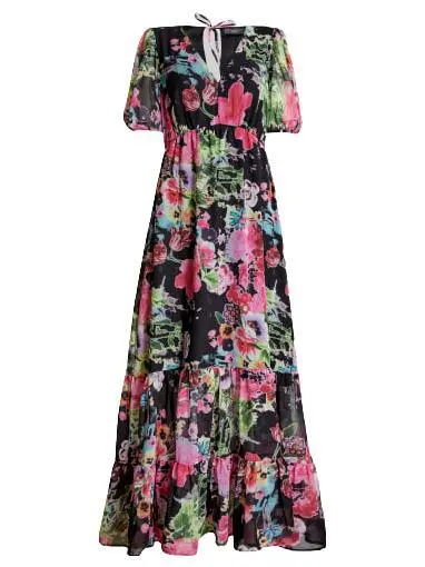 JAMES LAKELAND Floral V-neck Midi Dress - Black