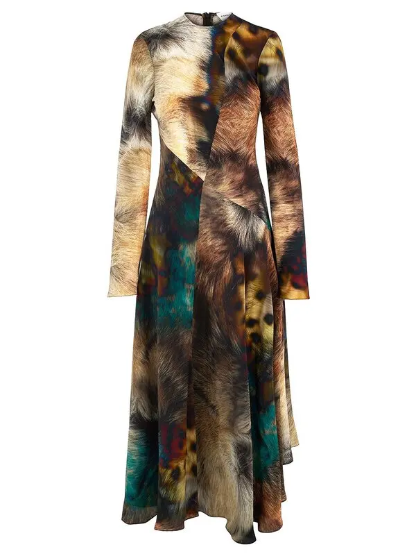 KLEMENTS Zennor Reindeer Print Silk Dress - Brown