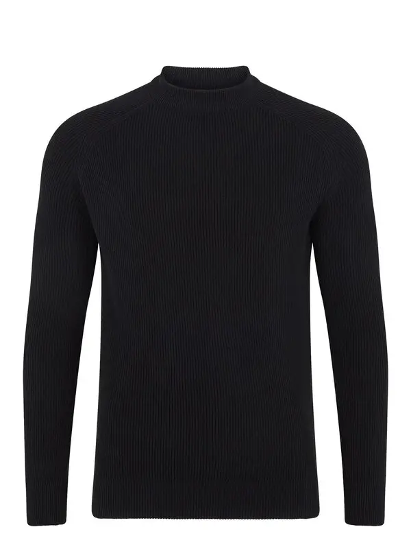 PAUL JAMES KNITWEAR Lightweight Cotton Ribbed Crew Neck Jumper - Black