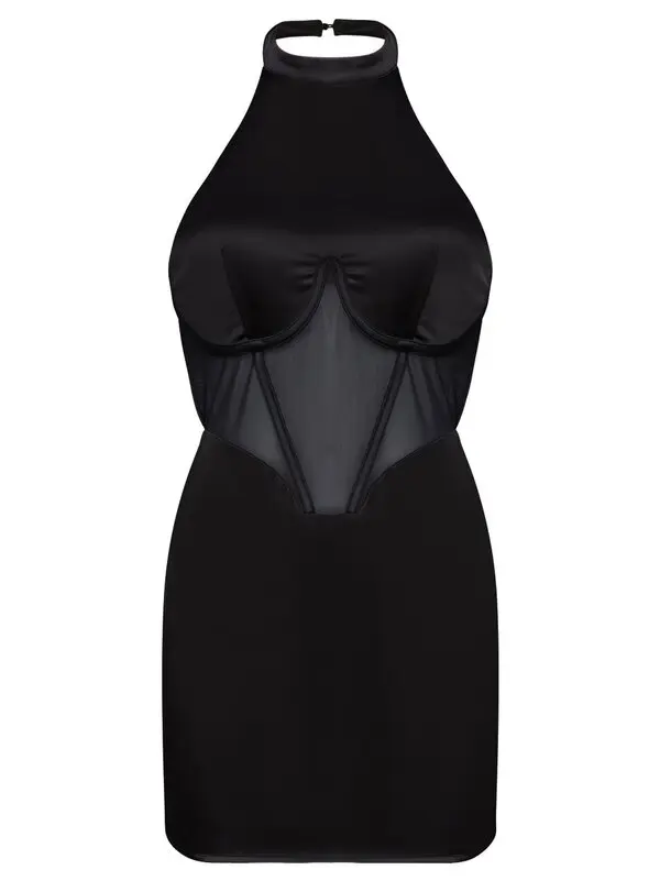 THE GT ATELIER Mesh Corset Halterneck Mini Dress - Black